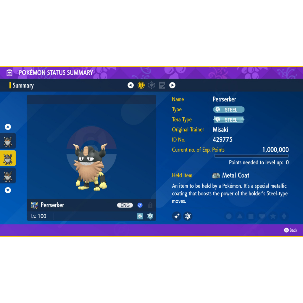 Pokemon Scarlet & Violet 6IVs Tera Raid Build Shiny Perrserker | Shopee ...