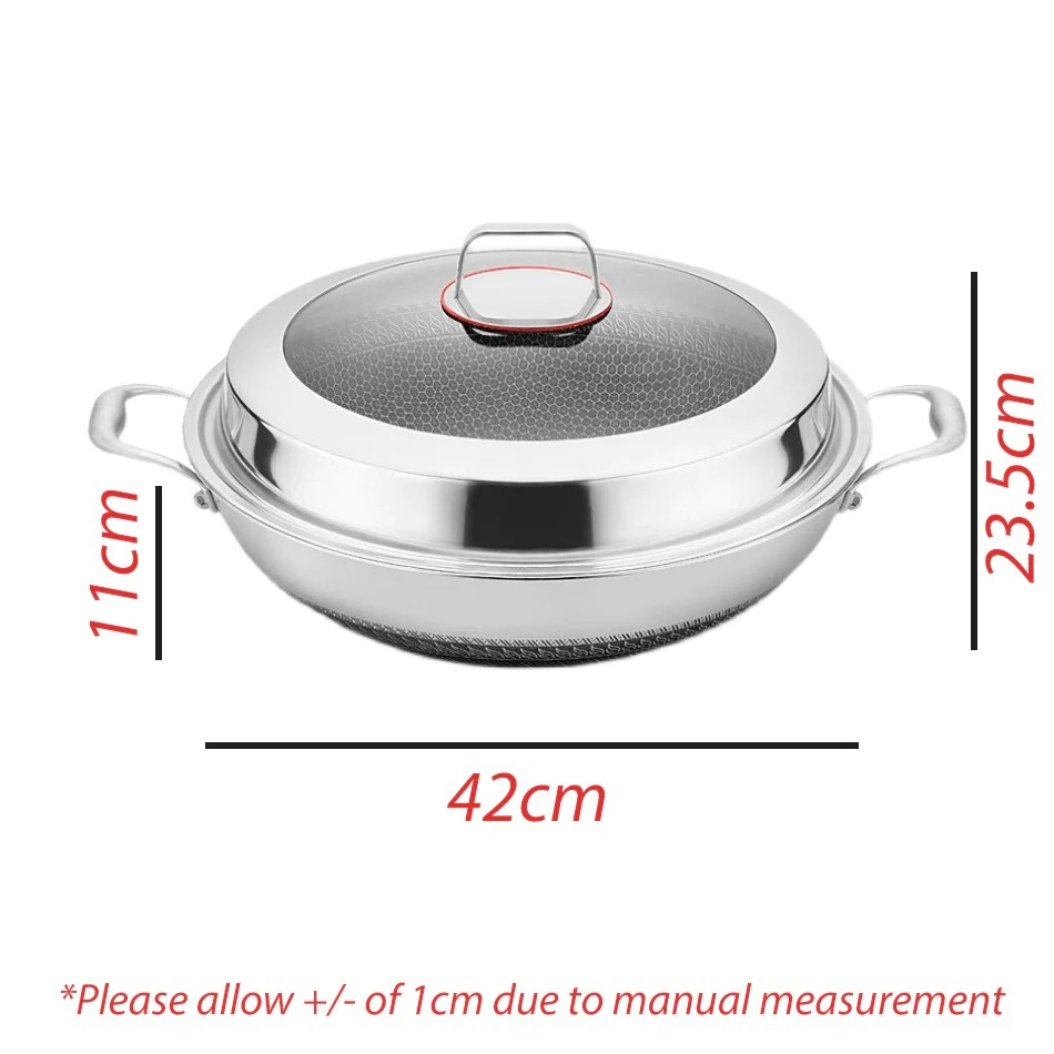 Tollo_regina [304/316] Non-stick Wok 316 Stainless Steel Kuali Honeycomb wok Double Full Screen ...