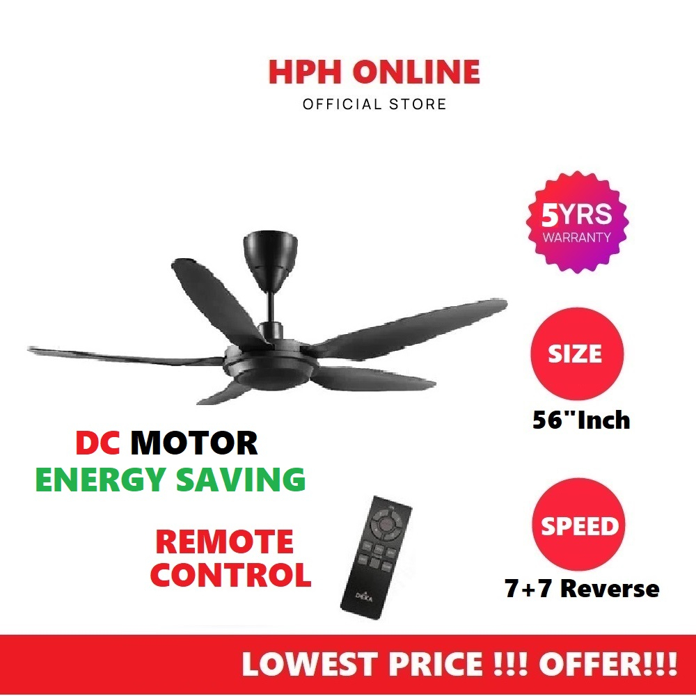 DEKA Ceiling Fan DS11 (Matte Black Color) DC Motor & Remote Control ...
