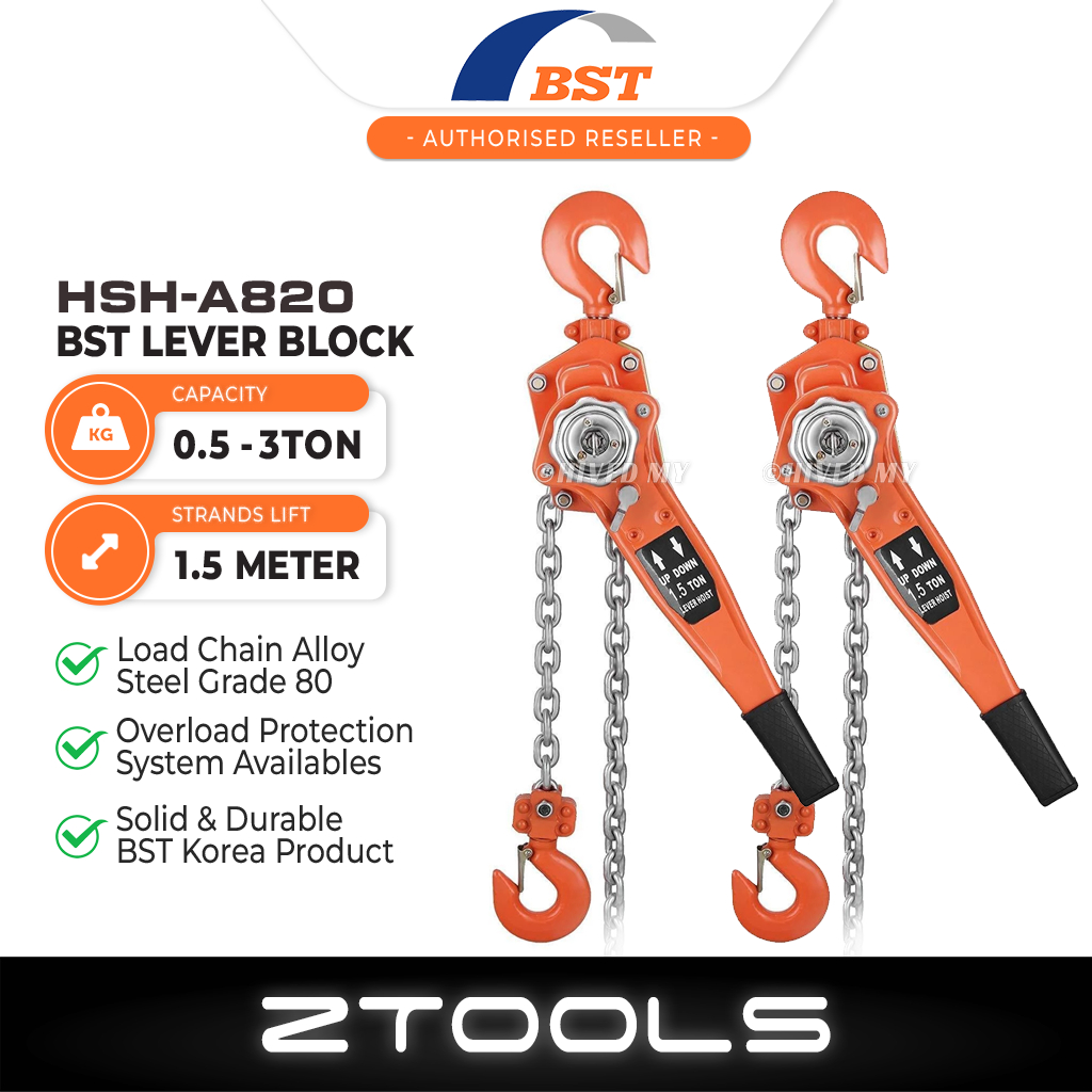 (Korea) BST HSH-A820 Lever Block 1.5 Meter | 0.5 Ton & 1 Ton & 1.5 Ton & 2 Ton & 3 Ton with ...