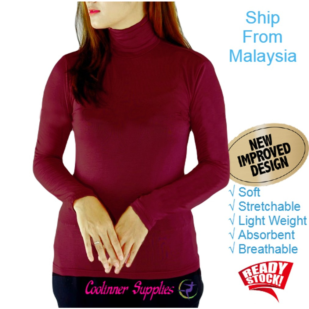 Inner Baju Turtleneck Cotton Lengan Panjang-Turtleneck Women-High Neck ...