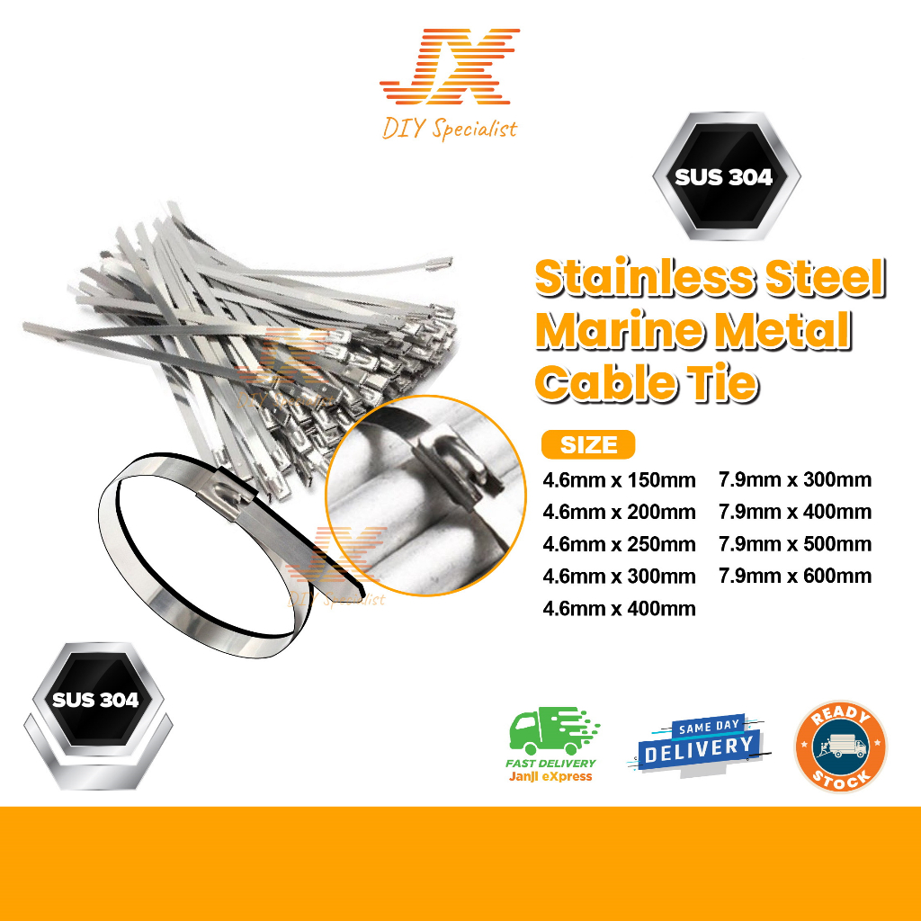 100Pcs Multi-Purpose Locking Cable Metal Zip Ties Stainless Steel Cable ...