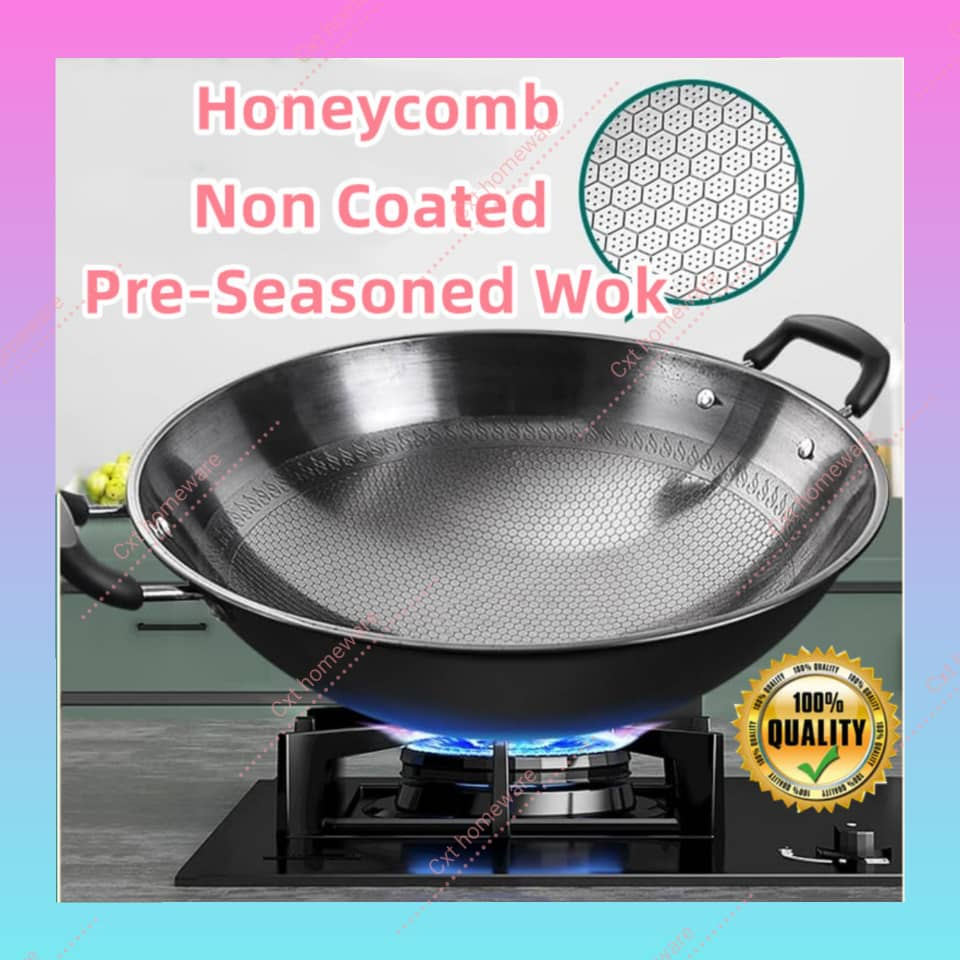 Double Handle Non-Stick Wok / Frying Wok / Kuali Traditional/WokTradination/ Wok Besi / Carbon ...