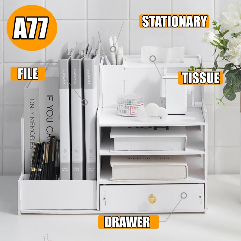 Wooden Desk Bookshelf File Storage Rack Organizer Paper File Holder All ...