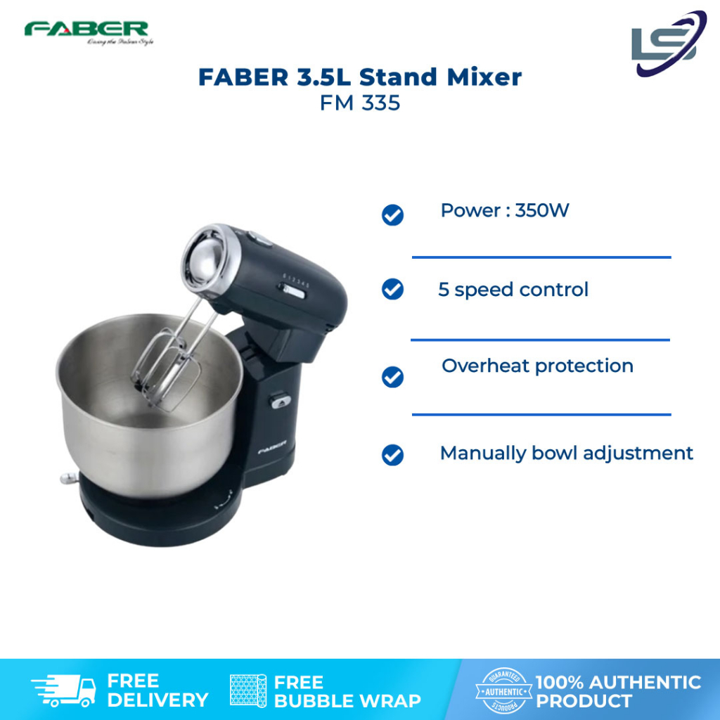FABER 3.5L Stand Mixer FM 335 | 5 Speed Control | 3.5L Stainless Steel ...