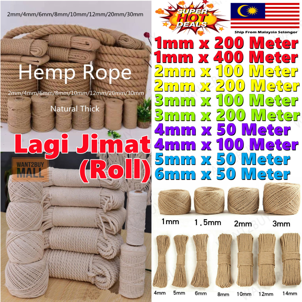 1 Roll 1-6mm DIY White Brown Sisal Hemp Rope Cat Tree Post Climbing ...