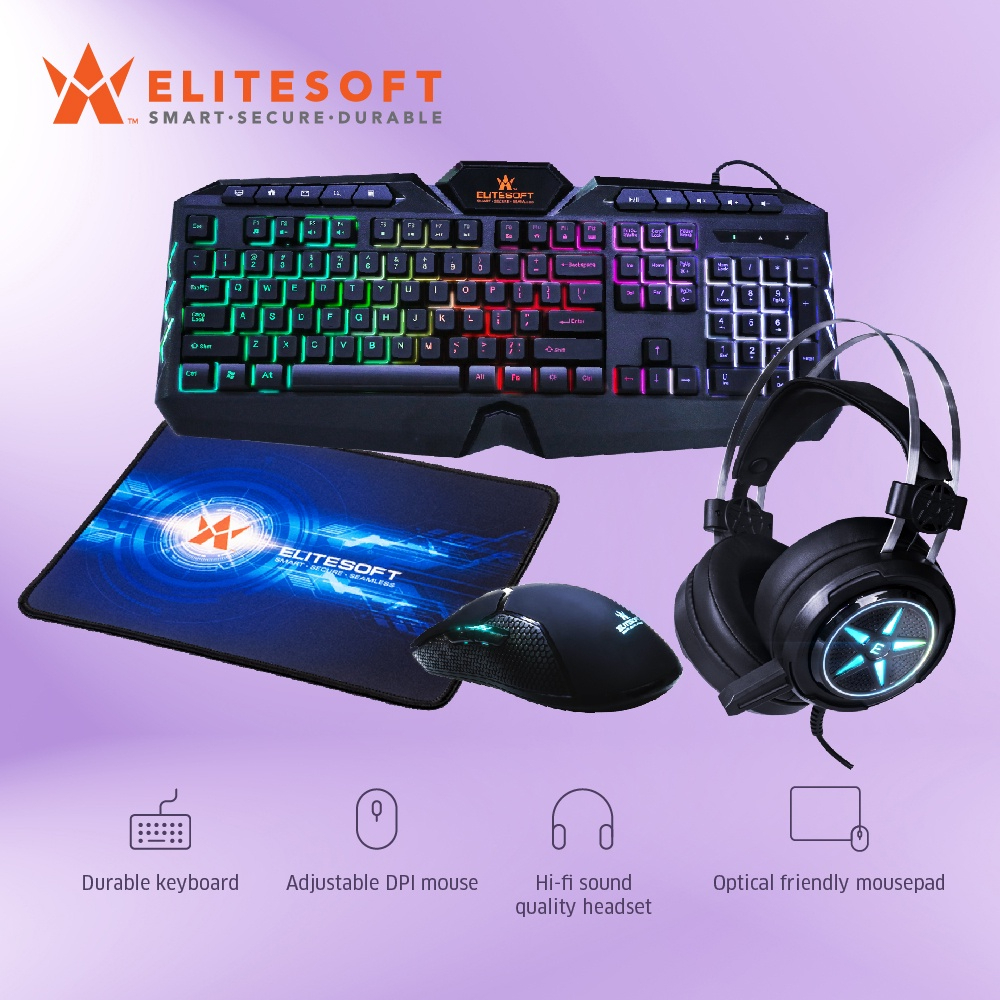 EliteSoft 4 in 1 Gaming Set Keyboard, Mouse, Mouse Pad, Headset l ...