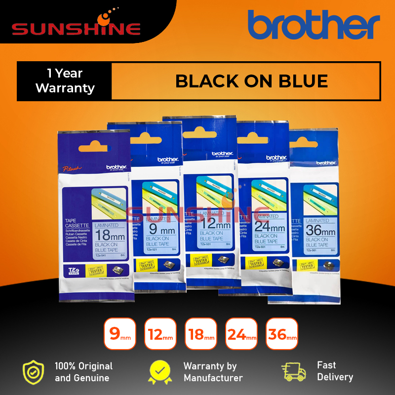 BROTHER Original Black On Blue Tze-521 tze-531 Tze-541 Tze-551 Tze-561 ...