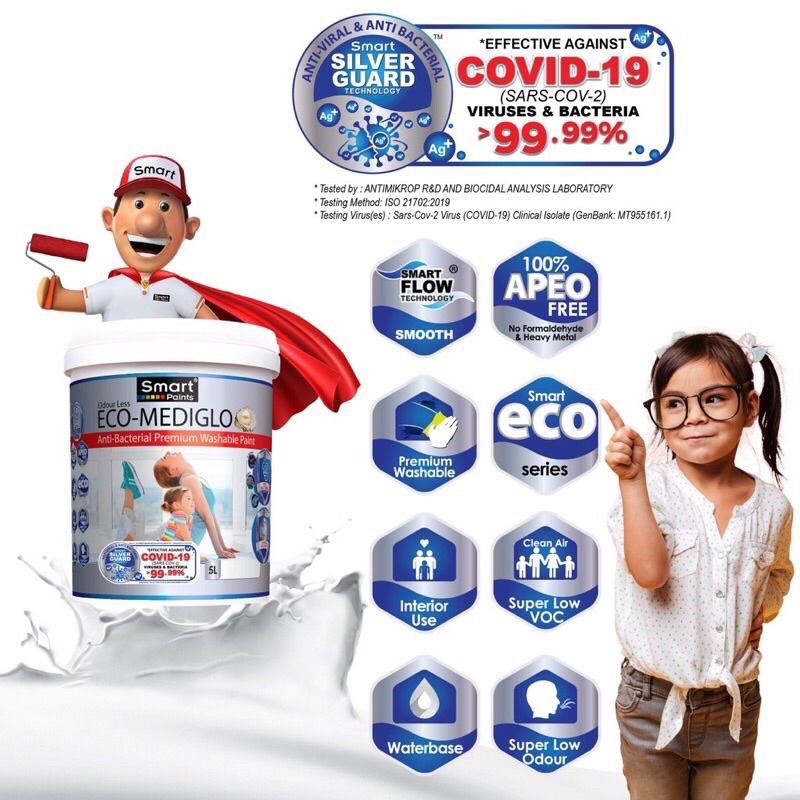 15 LITER SMART PAINT INTERIOR ECO MEDIGLO(SHEEN)&ECO MEDI-SAFEGUARD(MATT)cat dinding dalam anti ...