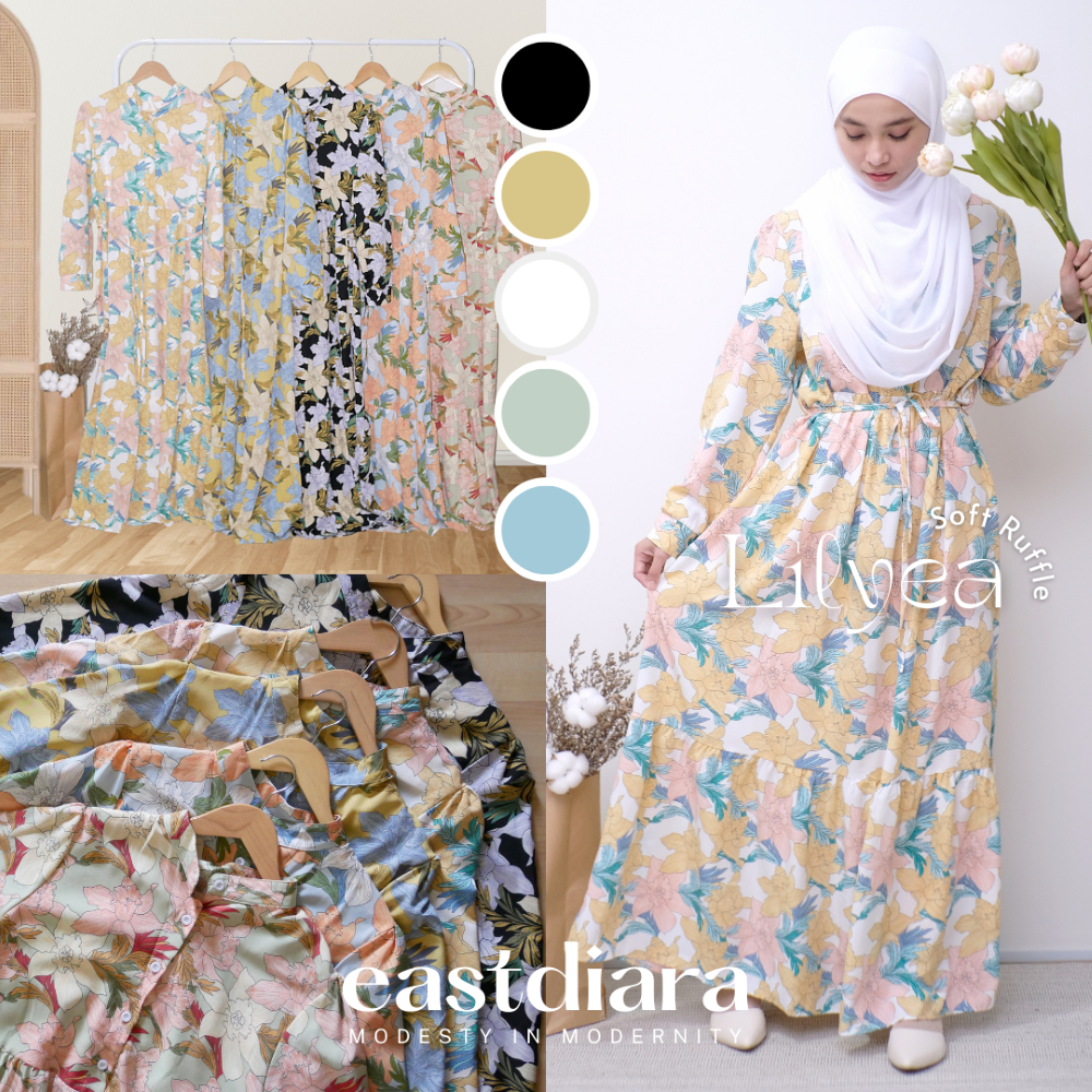 LILYEA Dress Muslimah Printed Bunga Floral BF Friendly | Flowy Kembang ...