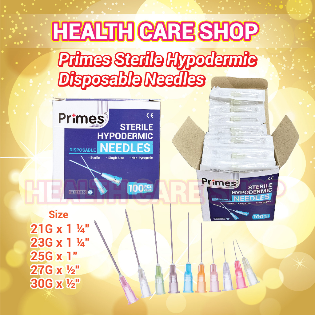 Primes Sterile Hypodermic Disposable Needles(21G x 1¼” / 23G x 1¼ ...