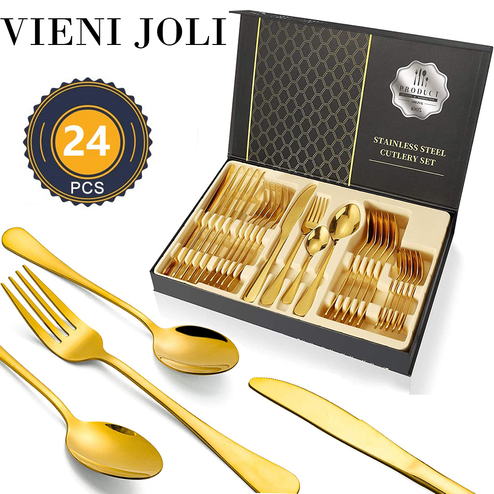 Vieni Joli 24pcs Premium Tableware Set Stainless Steel Cutlery Set with ...