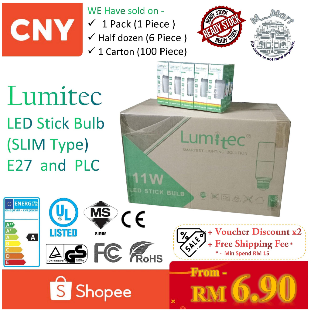 Lumitec 11W /18W LED Bright Stick Bulb E27 [ SIRIM ] / PLC , Daylight 6500K / Warm Light 3000K ...
