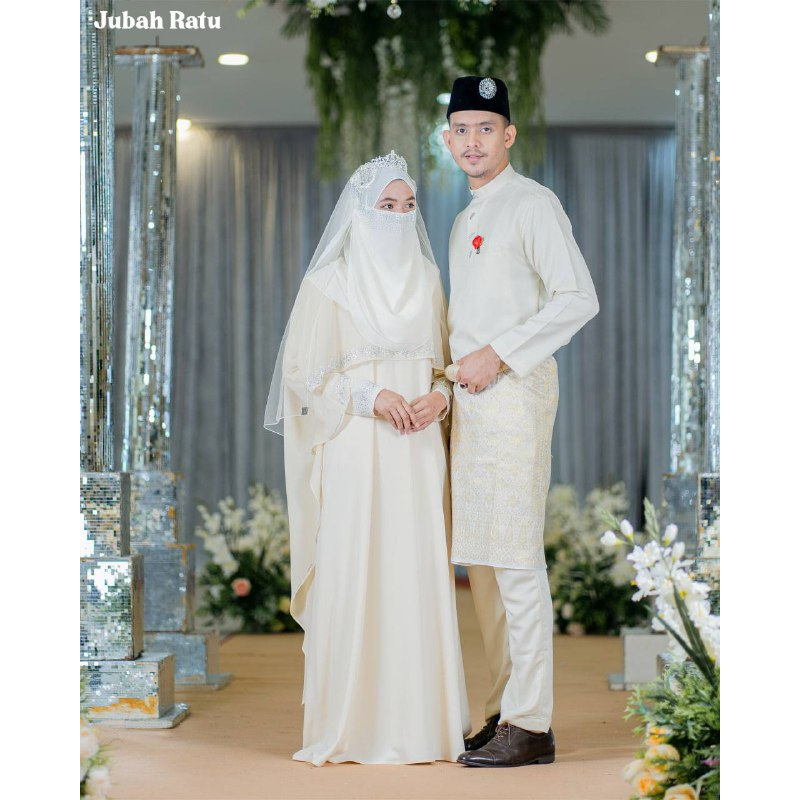 BAJU DRESS | BAJU JUBAH Bridal Set Ratu Arab In CREAM | Full set 9 Item ...