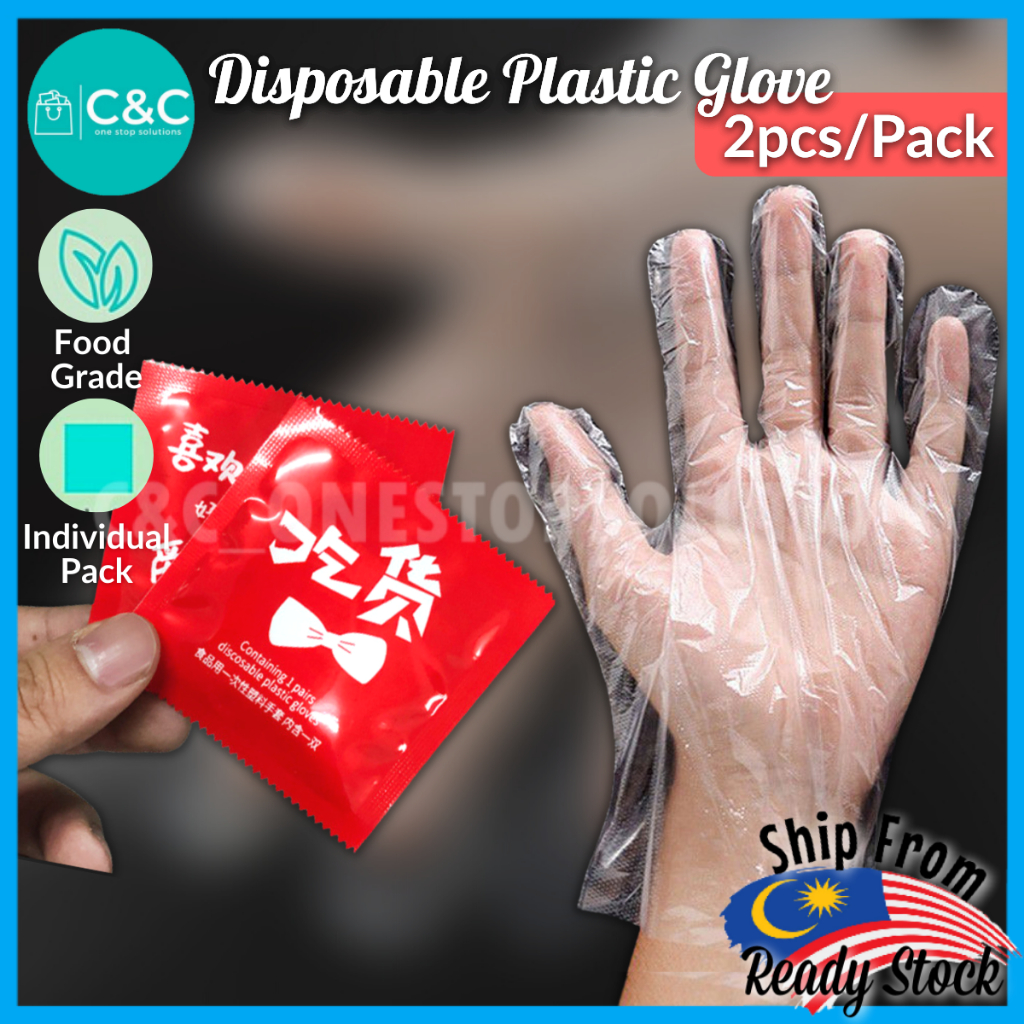 C&C Disposable Plastic Hand Gloves Individual Pack Free Size Glove ...