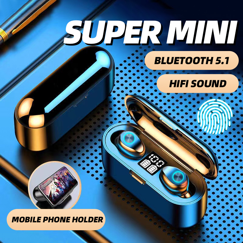 F9 TWS Bluetooth Earphones 5.0 9D Sound Wireless Earbuds Touch IPX7 ...