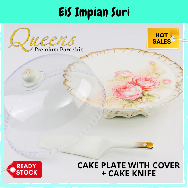 (WY1601C)-CP (RA41) Queens 11.8” Cake Plate with Cover + Cake Knife ...