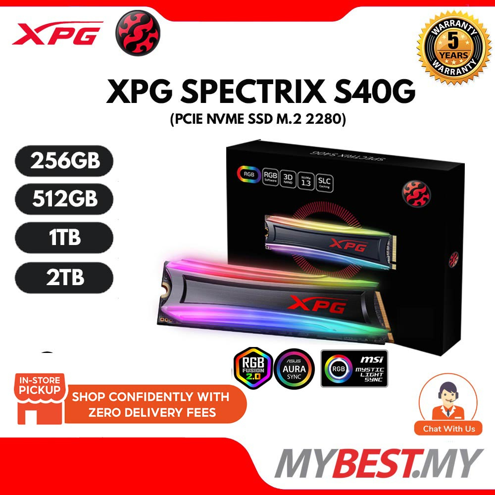 Adata XPG SPECTRIX S40G RGB NVME M.2 SSD 256GB 512GB 1TB | Shopee Malaysia