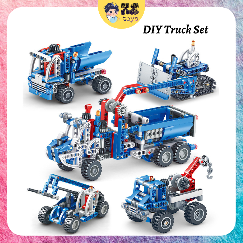 4 IN 1 Building Blocks Truck Toys Set DIY Assemble Toy Mainan Buildings ...