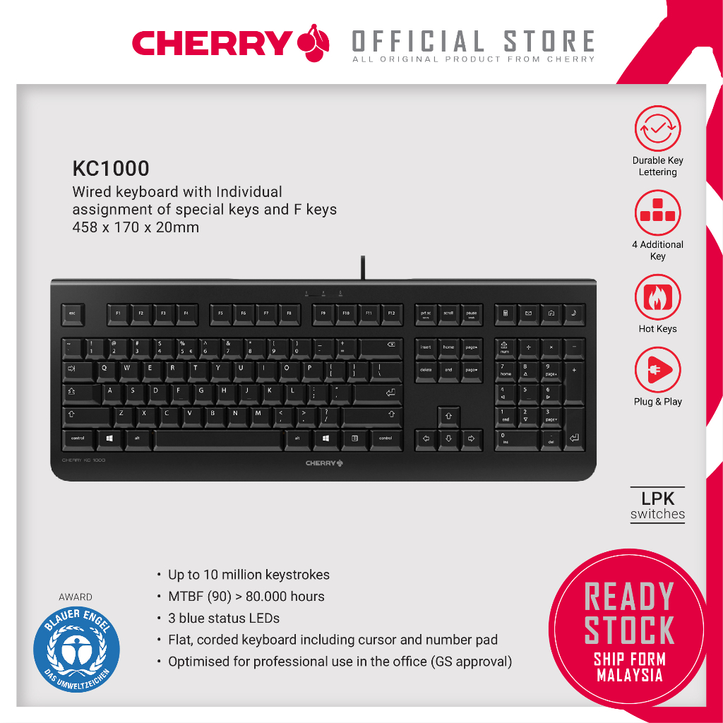 CHERRY KC 1000 Wired Keyboard For Home And Business | Shopee Malaysia
