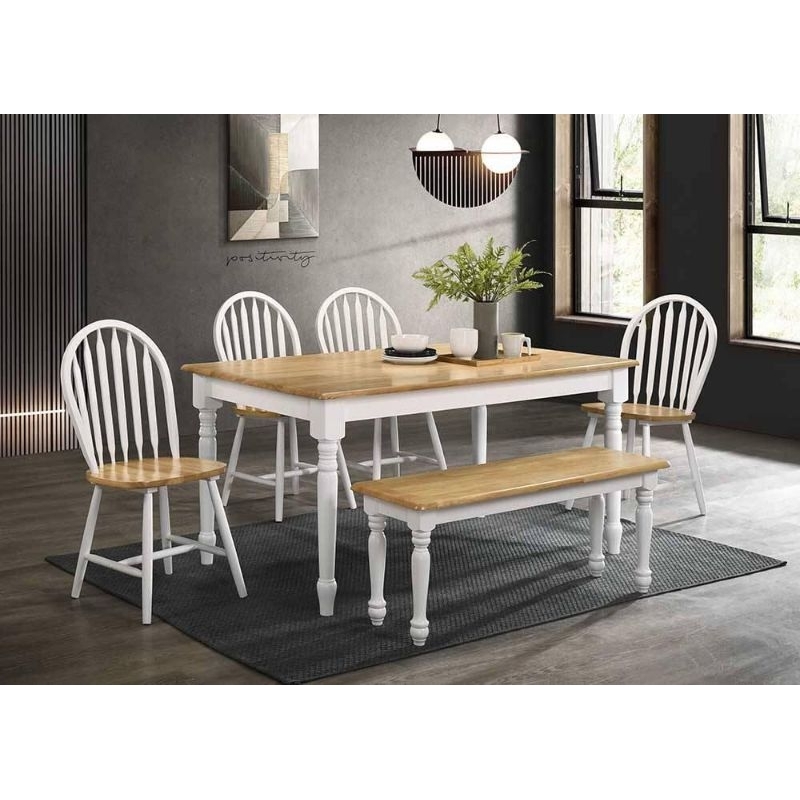 WENSA DINING SET 1+4+BENCH #MEJA MAKAN SET#FULL SOLID WOOD | Shopee ...