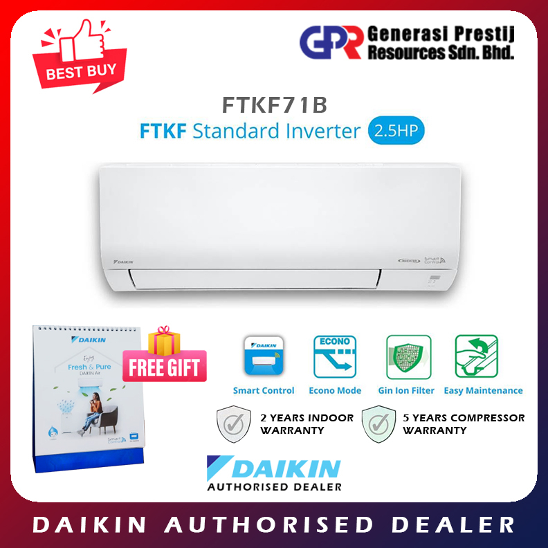 DAIKIN Standard Inverter Air Conditioner FTKF R32 (2.5HP) FTKF71B +FREE GIFT DAIKIN CALENDER ...