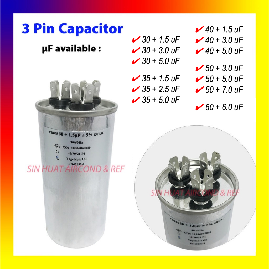 Capacitor 30uf + 1.5uf 35 + 1.5uF @ LG Mitsubishi Toshiba 3 pin ...