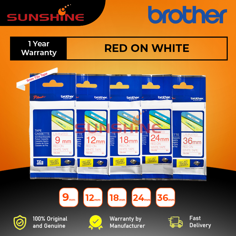 Brother Original Red On White Tze 222 Tze 232 Tze 242 Tze 252 Tze 262 P Touch Labelling Tape