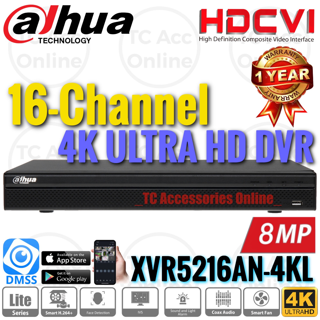 Dahua XVR5216AN-4KL 16-Channel 16CH Ultra HD 4K 2160P VGA/HDMI DVR CCTV Support UP TO 8MP 8.0MP ...