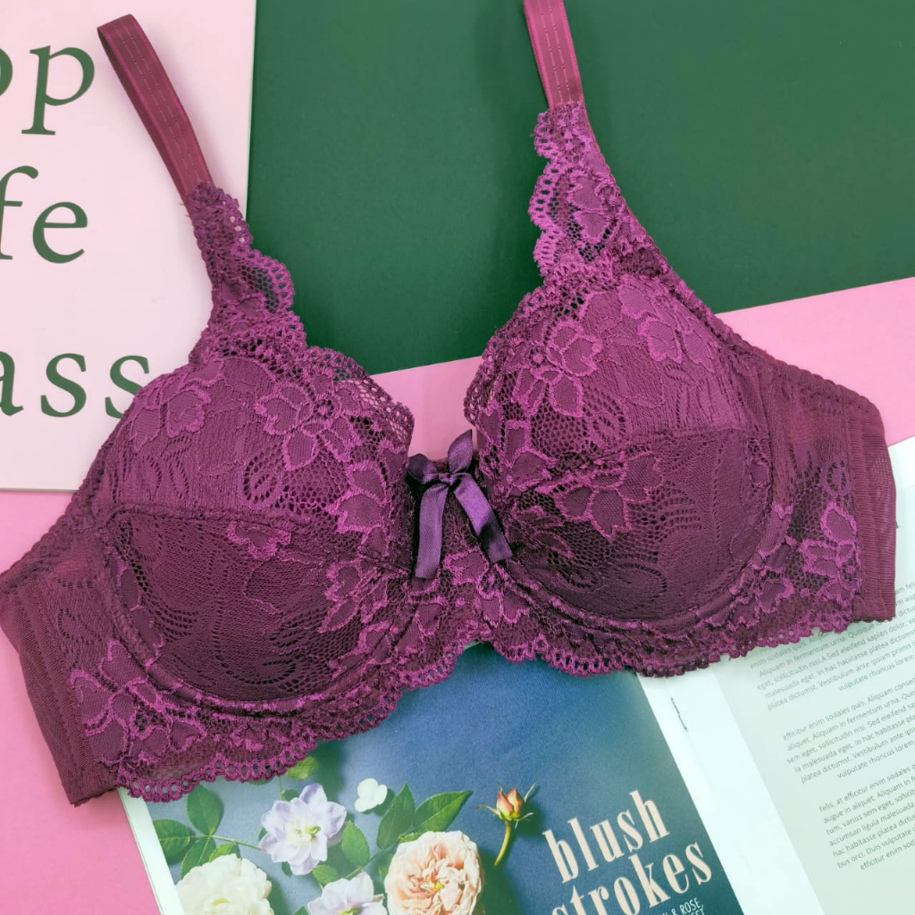 mybra Women Bra With Wired Steel Ring Cup Floral Lace Bra Full Cup Thin ...