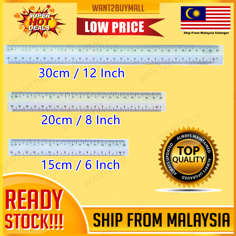 🇲🇾 15cm 20cm 30cm Plastic Straight Ruler Student Flexible Stationery Alat Tuli Office Bendable ...