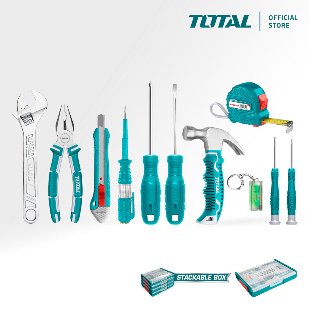 TOTAL Household Tools Set With Hammer, Pliers, Wrench, Test Pen ...