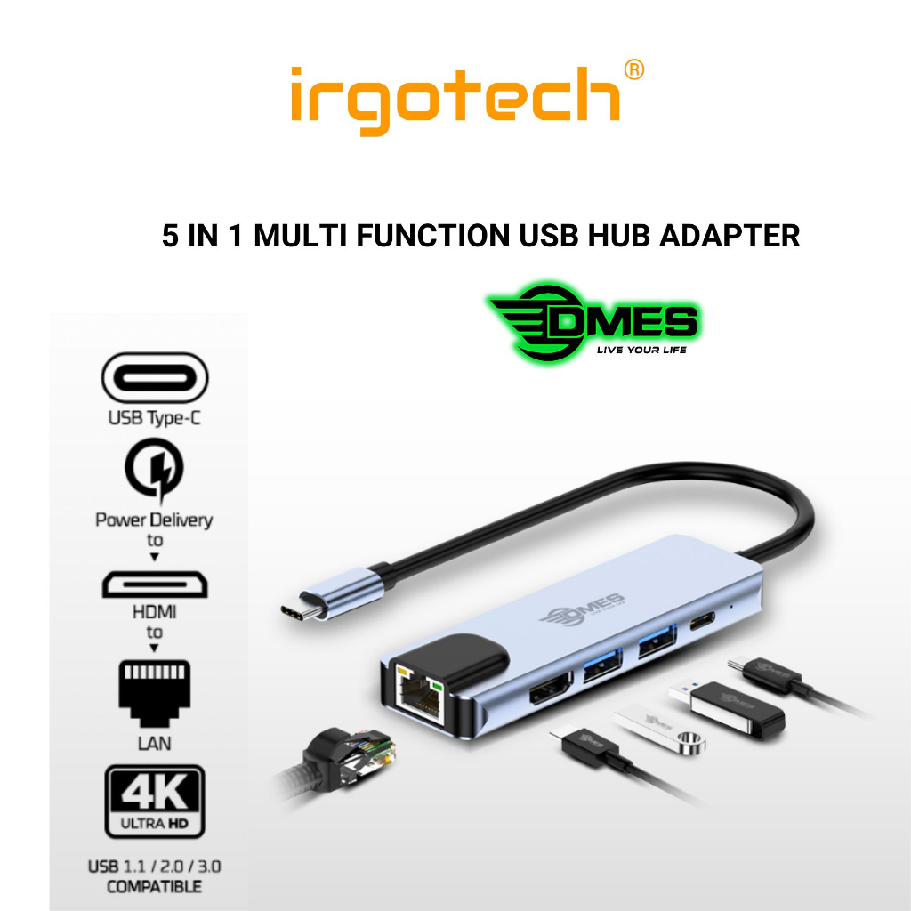DMES DH5 Type-C 5 in 1 Multi Function USB Hub Adapter with Expansion ...