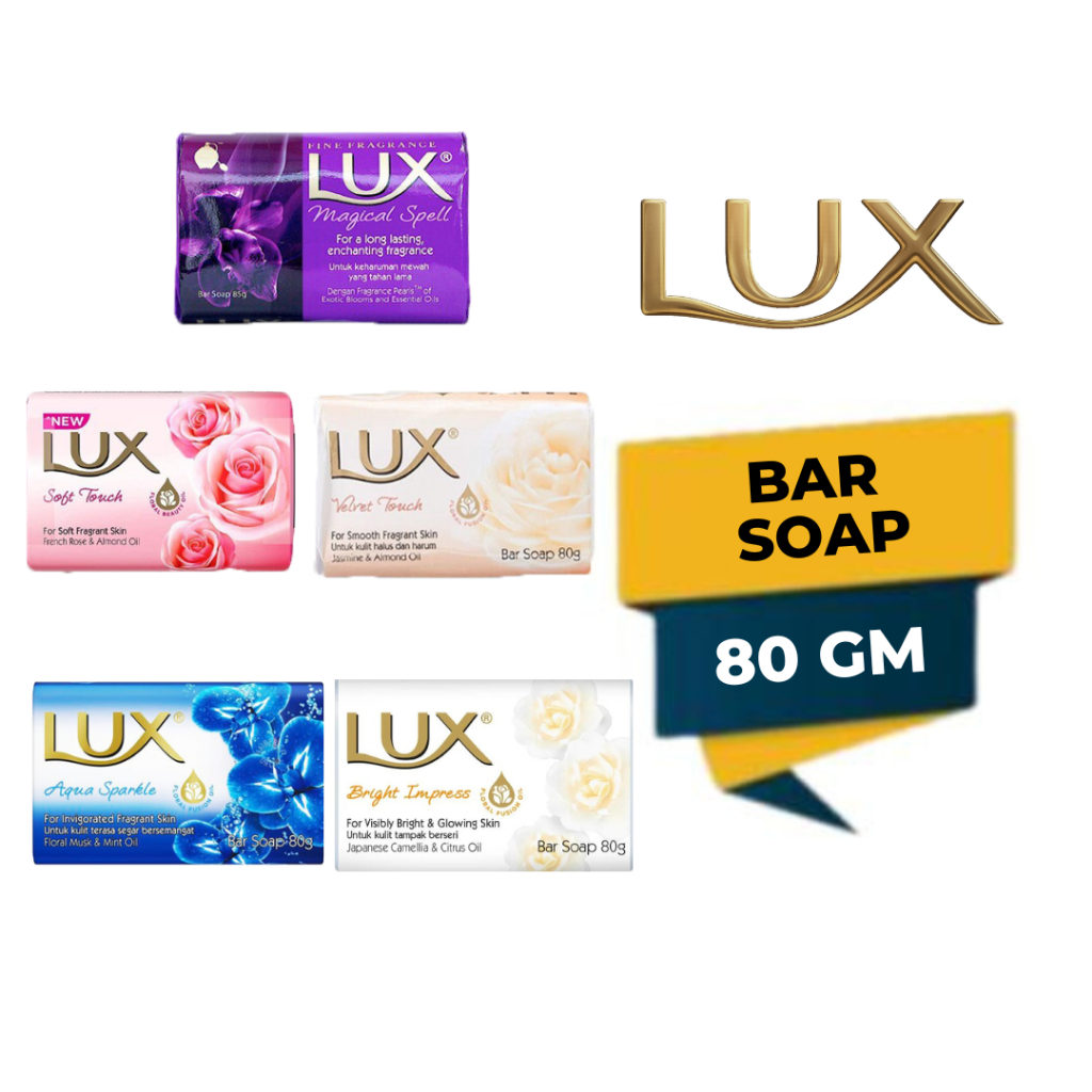 LUX BAR SOAP- 80 GM (AQUA SPARKLE, VALVET TOUCH,MAGICAL SPELL,BRIGHT ...