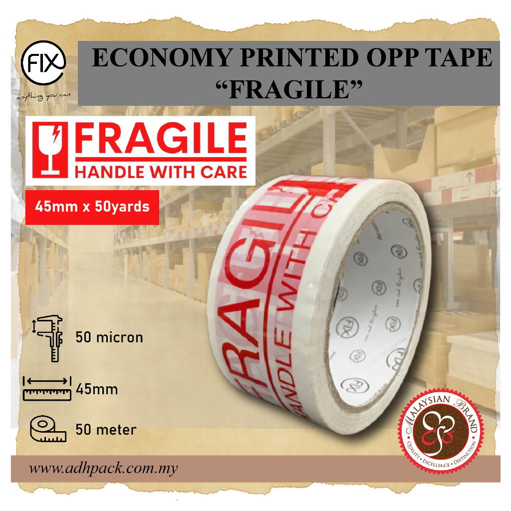 #FIX Economy "FRAGILE" Pre-Printed OPP TAPE 45mm x 50yds ( WHITE ...