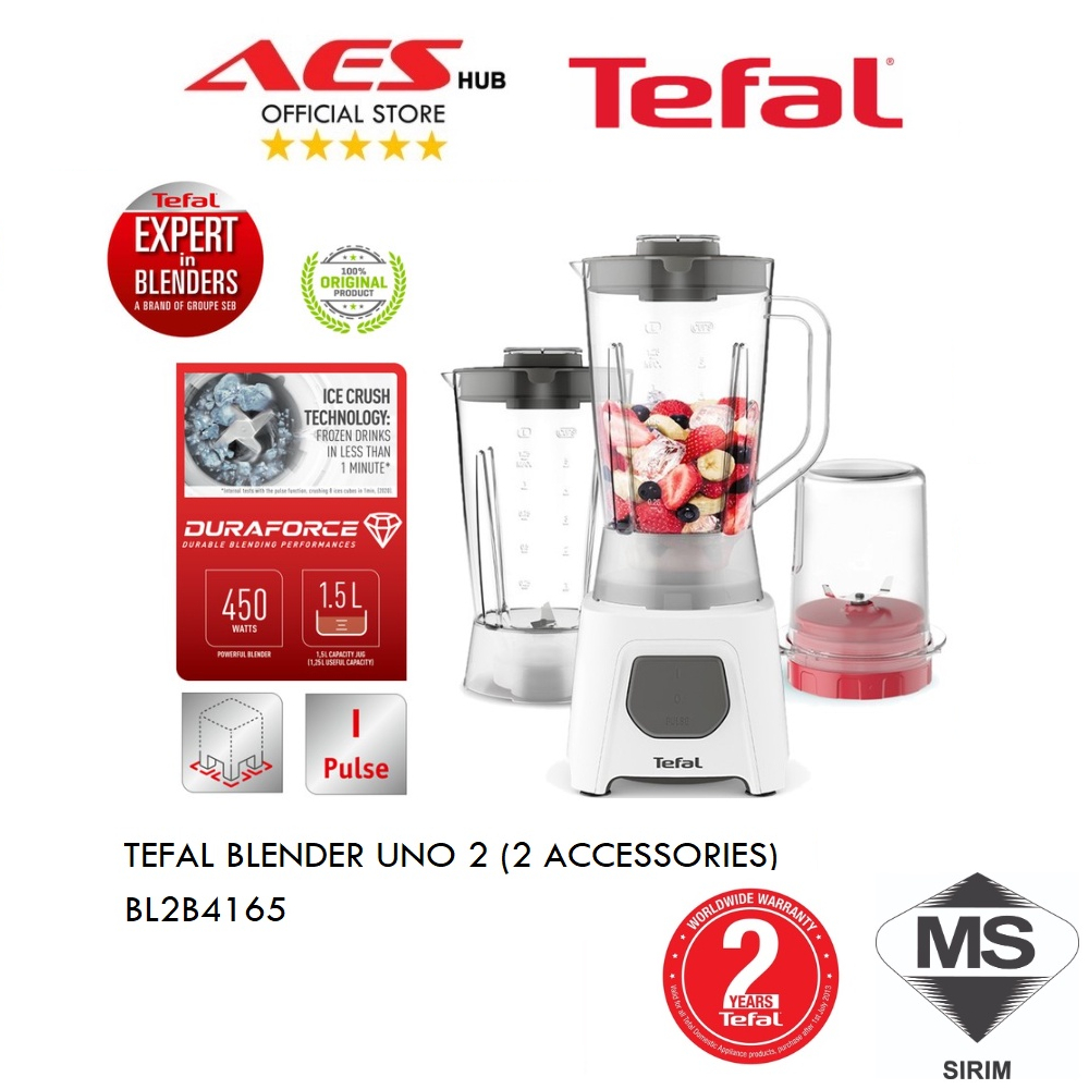 Tefal Blendeo Uno 1.5 Litres 450W Duraforce Twin Jug Blender With Dry Mill Ice Crush Smoothie ...