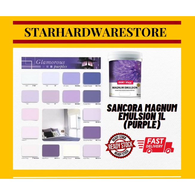 🌟READY STOCK🌟 1LT SANCORA MAGNUM EMULSION PAINT / CAT KAPUR / PURPLES ...