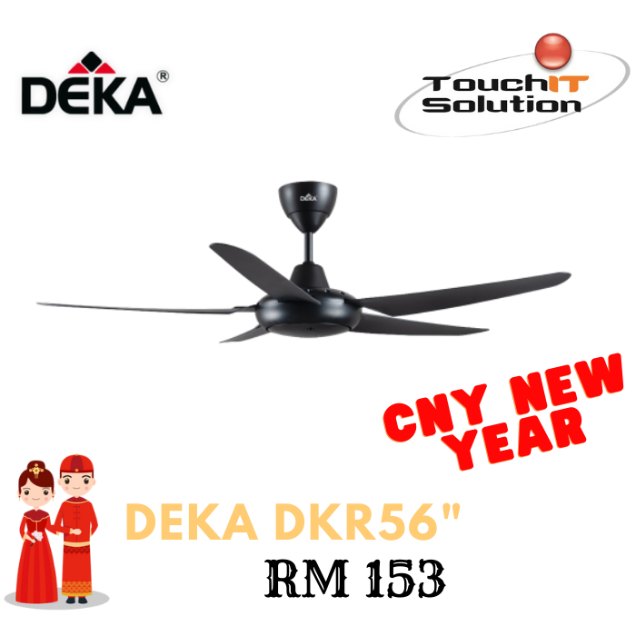 Deka Ceiling Fan (56 Inch/Black/White) 4-Speed DC Motor Remote Control ...
