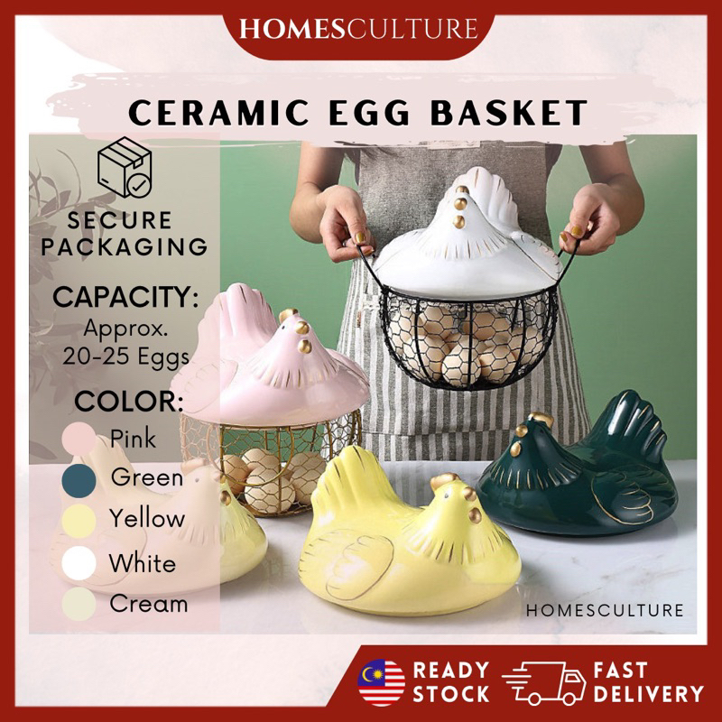 Ceramic Egg Storage Kitchen Basket Hen Chicken Fruits Onion Baskets ...