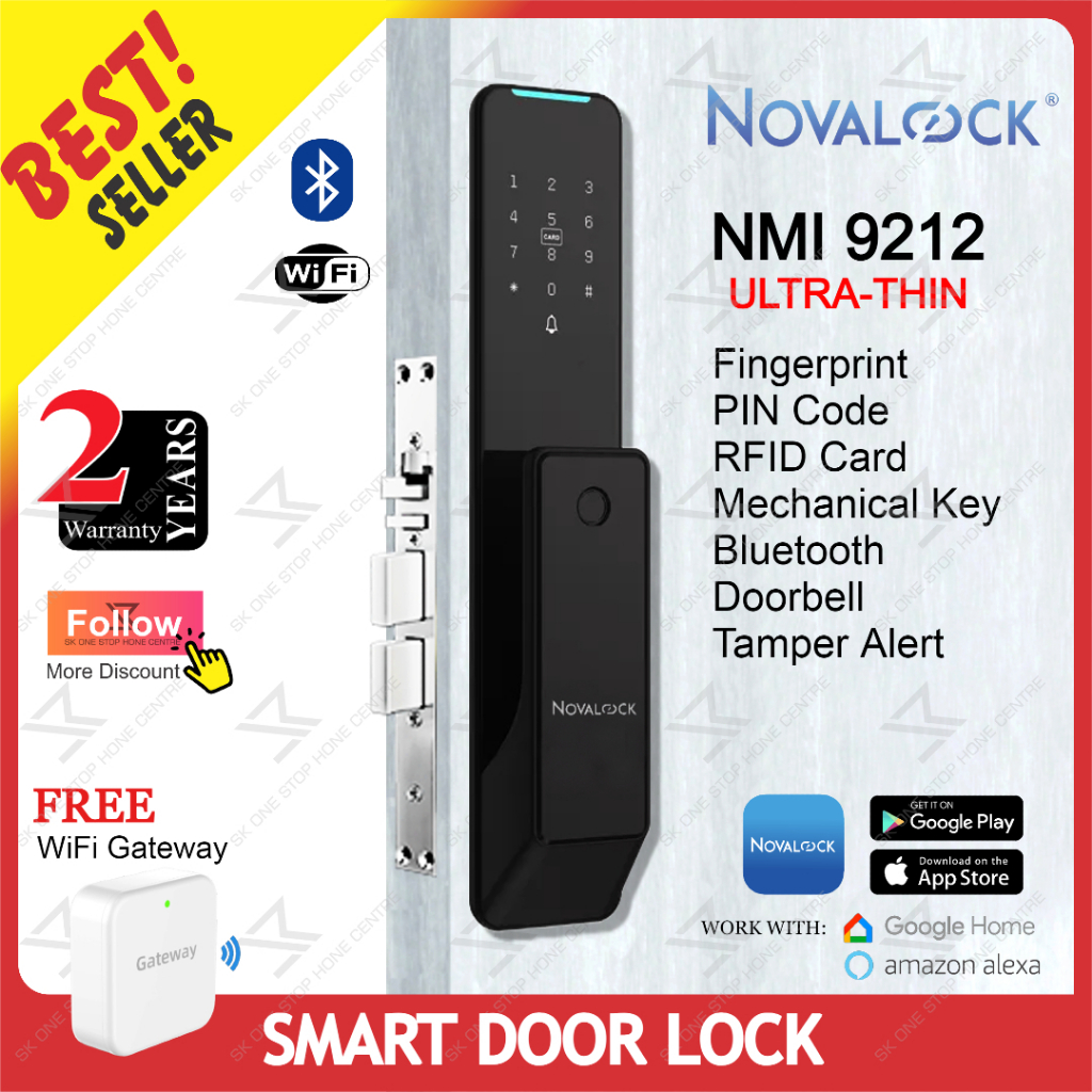 Novalock NMI 9212 *ULTRA-THIN* Smart Door Lock FREE Wi-Fi Gateway ...