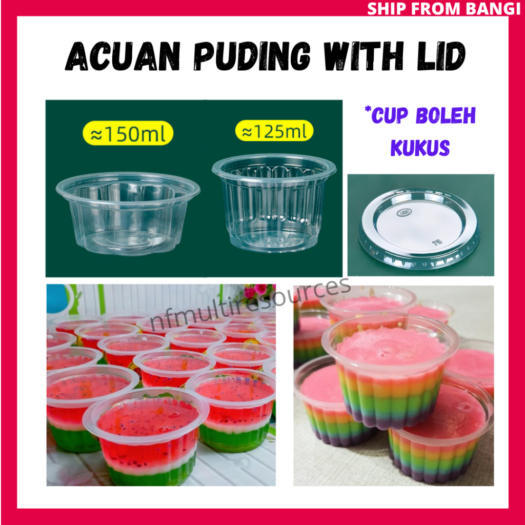 Acuan Puding Disposable Pudding Cup + Lid Jelly Bekas Agar Agar Bertutup Mousse Jelly Plastik ...