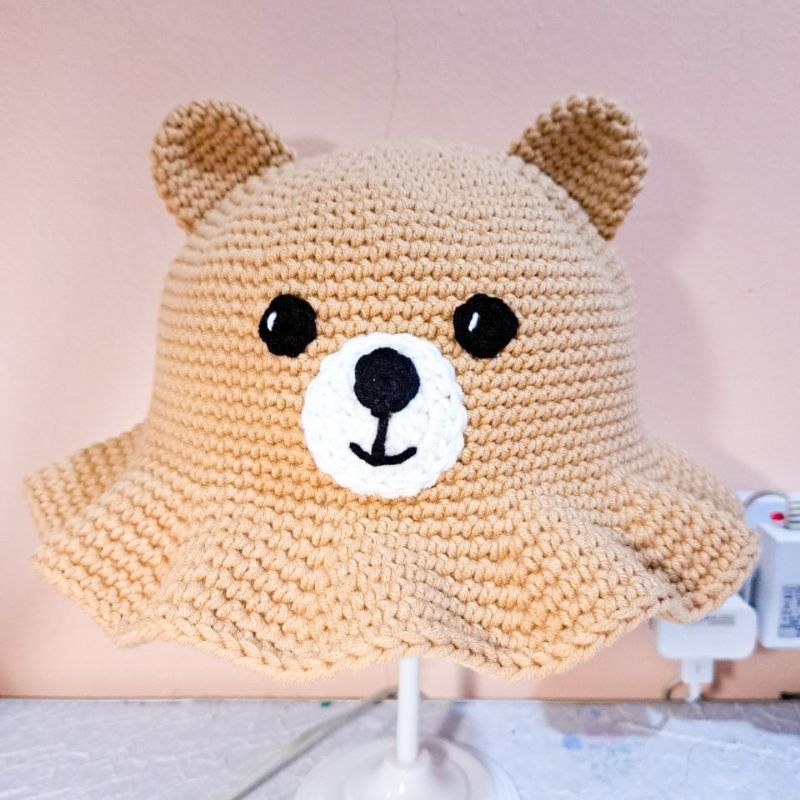 HANDMADE CROCHET | KNIT BUCKET HAT | BEAR WAVY HAT | TOPI KAIT BERUANG ...