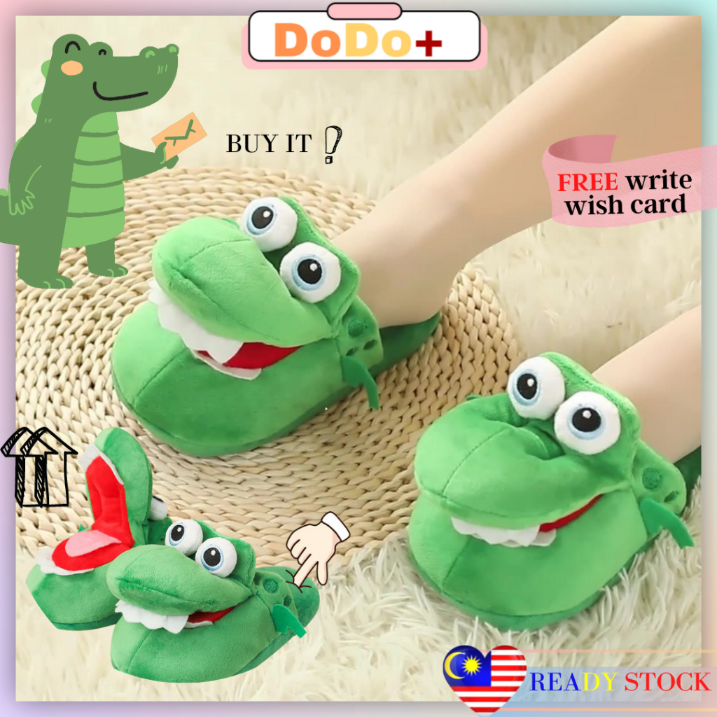 【DODO+】Crocodiles Plush Slippers With Open Mouth Cotton Slippers Home ...