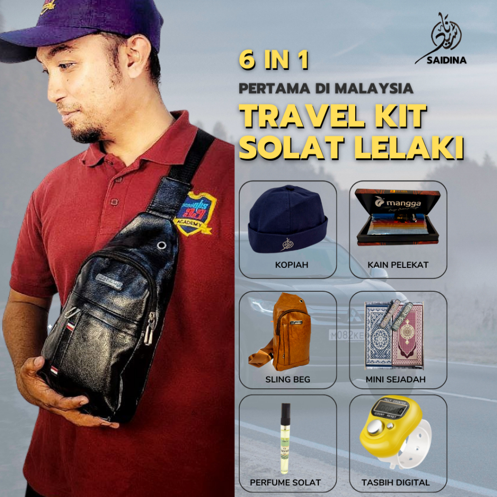 TRAVEL KIT SOLAT LELAKI MURAH (6 IN 1) SLING BEG | KAIN PELEKAT ...
