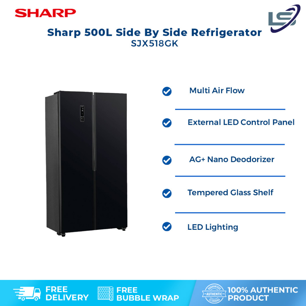 SHARP 500L Side By Side Non-Inverter Refrigerator SJX518GK | External ...