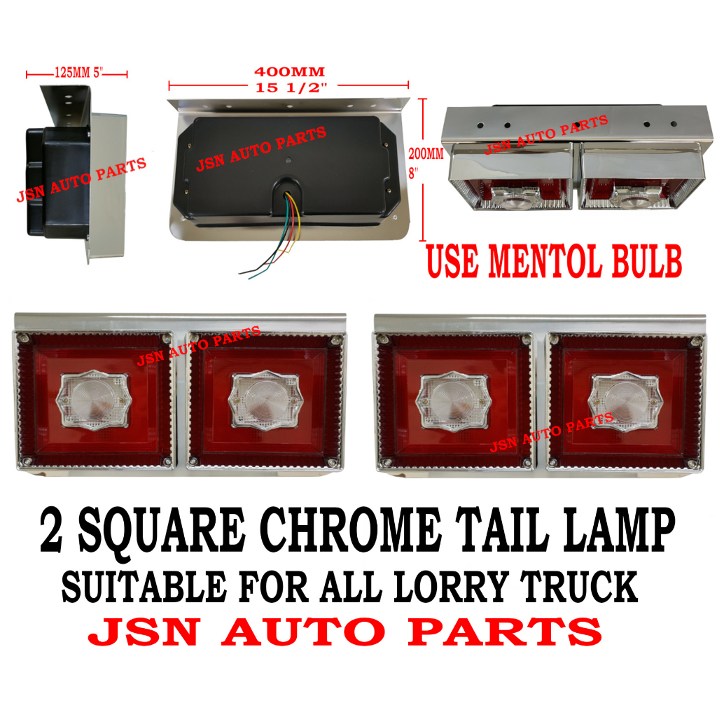 J101S13 2 SQUARE CHROME TAIL LAMP FOR LORRY USE MENTOL BULB J246 TRUCK ...