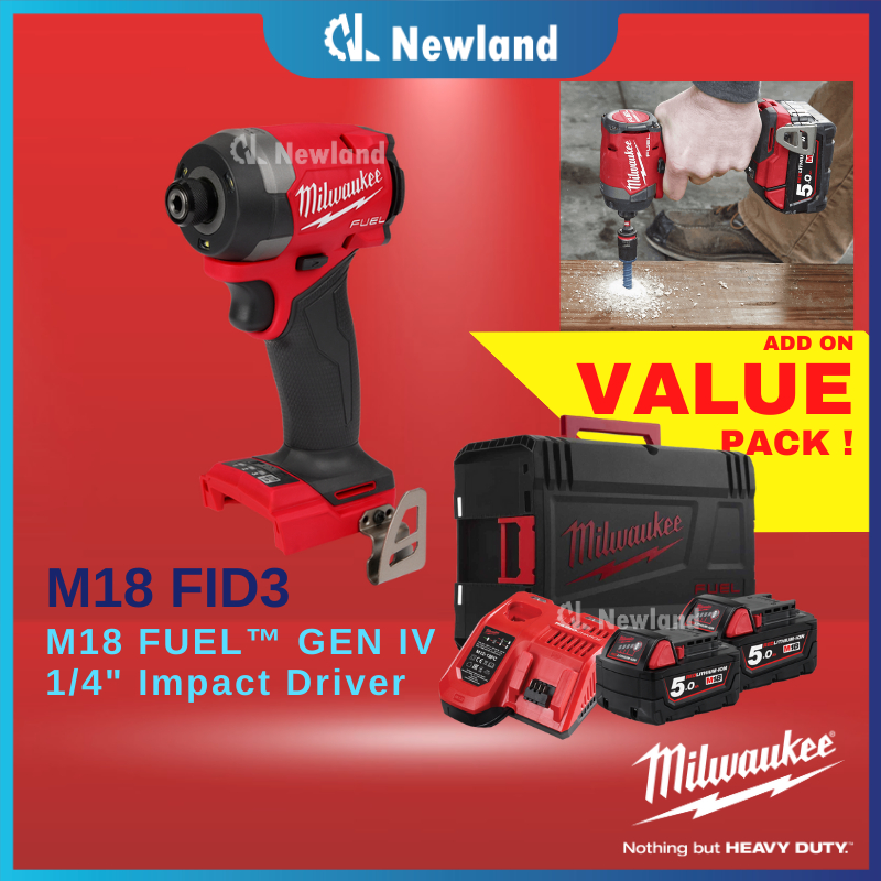 Milwaukee M18 FID3 Fuel 1/4" Hex Impact Driver 226Nm Gen 4 / Brushless ...