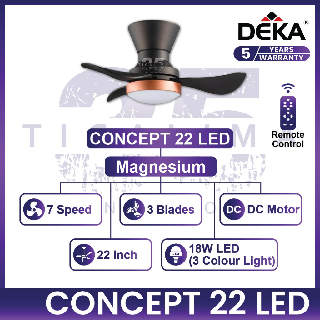 DEKA CONCEPT 22 LED 22 Inch 3 Blades 14 Speed DC Motor Remote Control ...