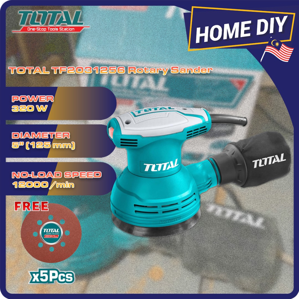 TOTAL 5" Rotary Sander (320W) - TF2031256 / FREE 5 pcs Sanding Sheets ...
