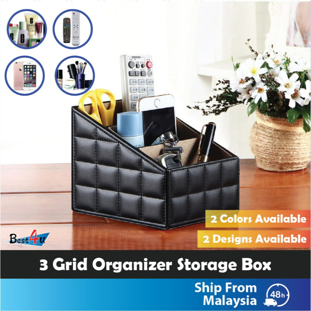 BEST4U 3 Grid Organizer Storage Box / Remote Control Caddy / Pen Holder ...